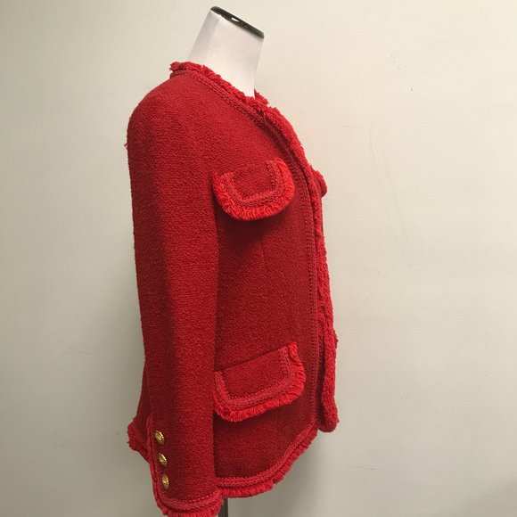 Vintage | Jackets & Coats | Vintage Red Wool Boucle Blazer Gold Buttons ...